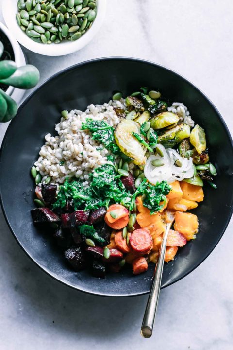 Roasted Vegetable Barley Bowl ⋆ Easy Sheet Pan Veggie + Barley Recipe